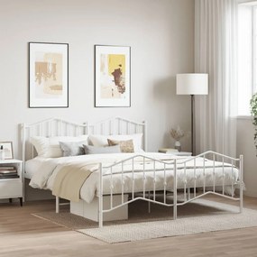 Kovový rám postele s hlavovým a nožním čelem bílý 180 x 200 cm