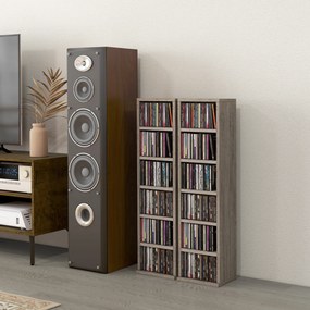 HOMCOM Sada 2 sloupcových polic pro ukládání CD-DVD kabinet 6 + 6 přihrádek 21 x 22,5 x 88,5 cm max. kapacita 204 CD tmavě šedá