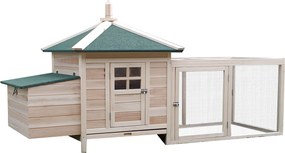 PawHut Kurník pro Bantam Kuře 196 x 76 x 97 cm Kurník s Hnízdem, Venkovní Výběh, Perch pro Malá Zvířata z Dřeva, Přírodní | Aosom