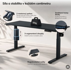 Elektrický stůl s regulací výšky ergonomický antracitový,1600x800 mm: ARIA