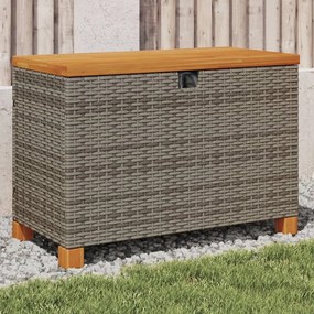 Zahradní úložný box šedý 80x40x48 cm polyratan akáciové dřevo - Default Title