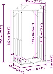 vidaXL Stojan na palivové dřevo s krytem proti dešti 100x60x200 cm