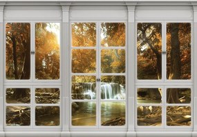 Postershop Fototapeta vliesová: Podzimní vodopád (pohled z okna) - 184x254 cm