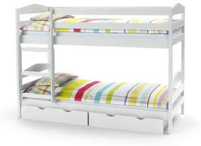 Halmar Bílá patrová postel SAM 80 x 190 cm + matrace + rošt + šuplík