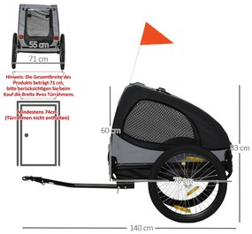 Přívěs PawHut pro přepravu psů do 20 kg pro středně velké psy, s okny ze síťoviny, bezpečnostní vodítko, 140x71x83 cm, Oxfordská tkanina, černý | Aos…