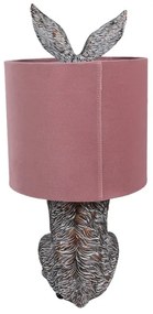 Hnědobílá stolní lampa králík s růžovým stínidlem Konijn – 20x43 cm