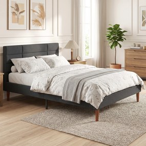 HOMCOM čalouněná postel 140x200 cm s polstrovaným čelem, úložný prostor pod postelí, dřevěné lamely, šedá