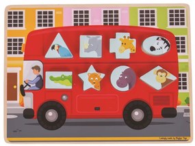 Bigjigs Toys Vkládací puzzle autobus se zvířátky