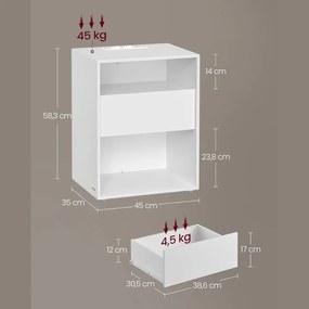 Noční stolek s funkcí nabíjení LUCIANO, 35x45x58,3 cm, bílá Vasagle