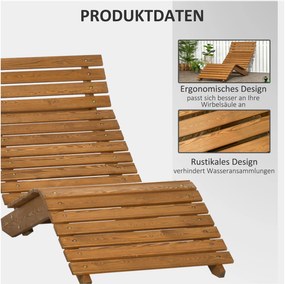 Zahradní lehátko Outsunny, sklápěcí křeslo, relaxační židle pro bazén, balkon, nosnost do 120 kg, masivní dřevo, třešeň, 66 x 170 x 77 cm