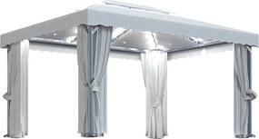 Altán se závěsy a světelnými LED řetězy 4 x 3 m krémově bílý 3070353