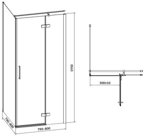 Cersanit Jota, rohový sprchový kout 80 (dveře pravé) x 80 (stěna) x 195, 6mm čiré sklo, chromový profil, S160-006