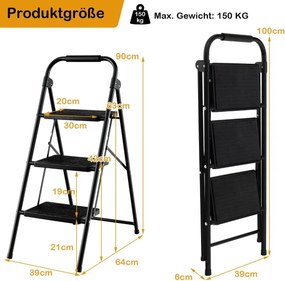 Costway Schůdkový žebřík se 3 schody skládací lezecká pomůcka s protiskluzovými