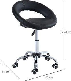 HOMCOM Stolička na kolečkách Pracovní stolička Otočná stolička Výškově nastavitelná kancelářská stolička, PU+kov, černá, 50 x 54 x (66-78) cm