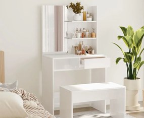 vidaXL Toaletní stolek se zrcadlem 74,5 x 40 x 141 cm [802807] Barva: bílá s vysokým leskem