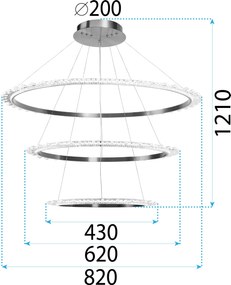 Toolight Toolight, LED křišťálové závěsné svítidlo + dálkové ovládání APP1202-CP, zlatá, OSW-05480