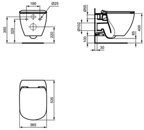 Ideal Standard Tesi - Závěsný klozet s AQUABLADE® technologií 36,5 x 53,5 cm, s ultra plochým klozetové sedátkem, Bílá, T354701