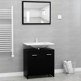 2dílný set koupelnového nábytku - skříňka + zrcadlo 60 cm - dřevotříska | černý
