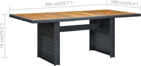 Zahradní stůl tmavě šedý polyratan a masivní akáciové dřevo 313310