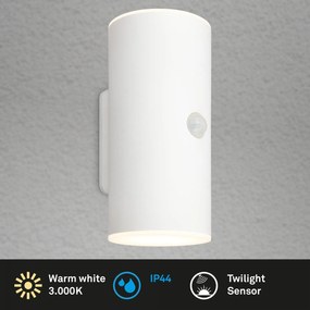 BRI 3787016 Lima LED venkovní nástěnné svítidlo, pohybové čidlo, soumrakový senzor, nabíjecí, bílé - BRILONER