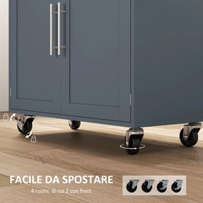 HOMCOM Víceúčelový Kuchyňský Vozík s Šuplíkem, Kolíky, Regálem na Koření, Skříňkou a Horní Deskou z Gumového Dřeva, 109x40x89 cm, Šedý
