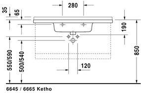 Duravit Starck 3 - Umyvadlo, 3 otvory pro armaturu propíchnuté, 1050 x 485 mm, bílé 0304100030