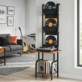 HOMCOM regál na CD/DVD/Blu-ray s 3 textilními kapsami a odkládacím stolkem — industriální, rustikální hnědá/černá (50 x 48,5 x 144 cm)