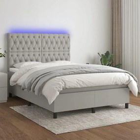 Box Spring Postel S Matrací A Led Textil Světle Šedá Prošívaný design 140