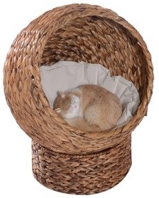 PawHut Ratanový pelíšek pro kočky s polštářem, 50 x 42 x 60 cm