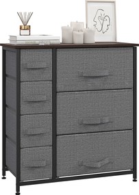 HOMCOM Skříňka s šuplíky a skládacími látkovými zásuvkami, kovový rám + dřevo + netkaná látka, tmavě šedá 63,5 x 30 x 71 cm | Aosom
