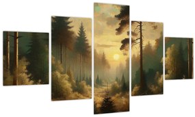 Obraz - Slunce zářící lesem (125x70 cm)
