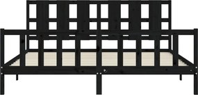 Rám postele s čelem černý 200 x 200 cm masivní dřevo 3192255