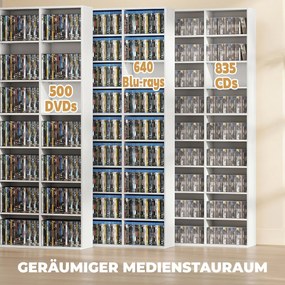 Regál na CD/DVD HOMCOM pro 835 CD nebo 500 DVD, police na Blu‑ray s 27 přihrádkami a 21 nastavitelnými policemi, věž na média do obýváku, ložnice neb…