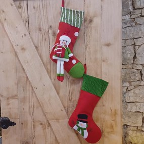 Vánoční dekorace punčocha s panáčkem, 50 cm, látkové, červená a zelená, interiér