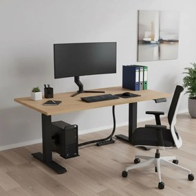 Výškově nastavitelný stůl OfficeTech C, 120 x 80 cm, černá podnož, dub kamenný