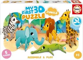 EDUCA Moje první 3D puzzle Džungle 5v1 / 5 figurek / 3-4 dílků