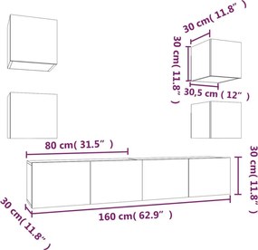 vidaXL 6dílný set TV skříněk kompozitní dřevo [3114258] Barva: kouřový dub