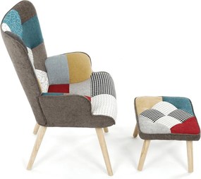 Křeslo ušák AK-305B PW2, vícebarevná, látka (68 x 75) cm patchwork
