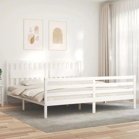 Rám postele s čelem bílý 200 x 200 cm masivní dřevo,  3194332