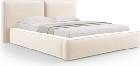 Krémová sametová čalouněná dvoulůžková postel s úložným prostorem s roštem 200x200 cm Arendal – Cosmopolitan Design