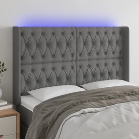 Čelo postele s LED tmavě šedé 147 x 16 x 118/128 cm textil 3124383