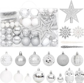vidaXL 108dílná sada vánočních ozdob a bílá [330091] Barva: Stříbrná