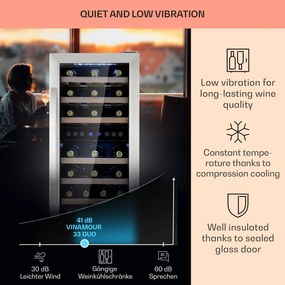Klarstein Vinamour 33 Duo, vinotéka, 89 l/33 lahví, 2 zóny, 5-18 °C, dotykové ovládání