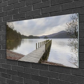 Obraz na skle Jezero Architektura Most 100x50 cm