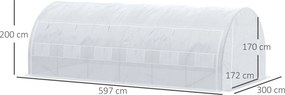 Zahradní skleník Outsunny 6x3x2 m Tunnellový skleník s dveřmi a 12 rolovacími okny pro terasu Bílý