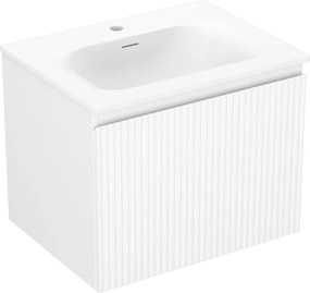 Mexen Rivel, koupelnová skříňka 60 cm s umyvadlem Vela, 1 zásuvka, drážkovaná, bílá matná, 91A20-06047-1-BF01-W23M01