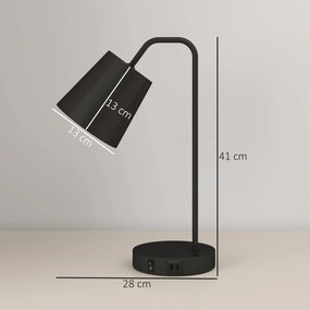 HOMCOM Sada stolních lamp, 2 kusy, moderní lampy s USB-A USB-C připojením pro ložnici, obývací pokoj a kancelář, černé