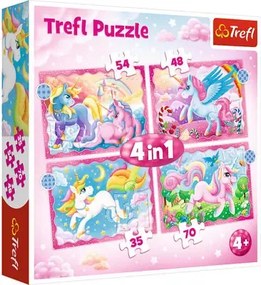Trefl - Puzzle - Jednorožci a kouzla 4v1 / 35 + 48 + 54 + 70 dílků / 2