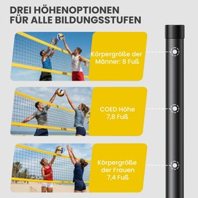 SPORTNOW sada pro badminton a volejbal – nastavitelná síť s výškově nastavitelnými ocelovými tyčemi, přenosný set s míčem a taškou (do interiéru i ve…