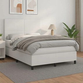 Box Spring Postel S Matrací Umělá Kůže Bílá Hladký design 140 x 200 cm